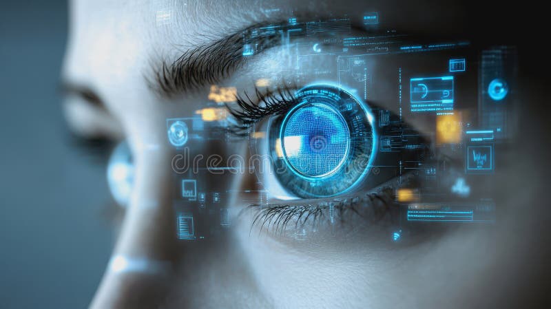 Eye Interacting with Futuristic HUD Display, Biometric Data, and ...