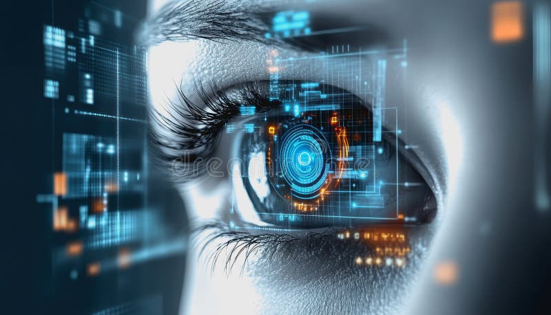 Eye Interacting with Futuristic HUD Display, Biometric Data, and ...