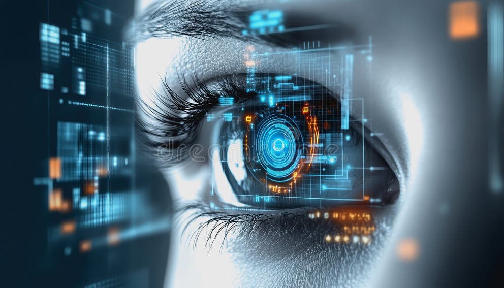 Eye Interacting with Futuristic HUD Display, Biometric Data, and ...