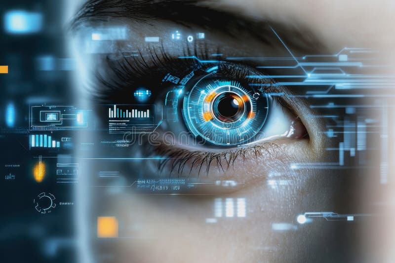 Eye Interacting with Futuristic HUD Display, Biometric Data, and ... Eye Interacting with Futuristic HUD Display, Biometric Data, and ...