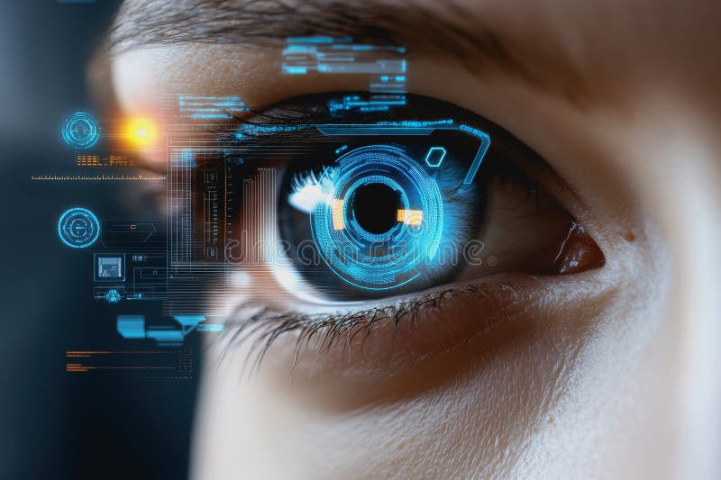 Eye Interacting with Futuristic HUD Display, Biometric Data, and ...