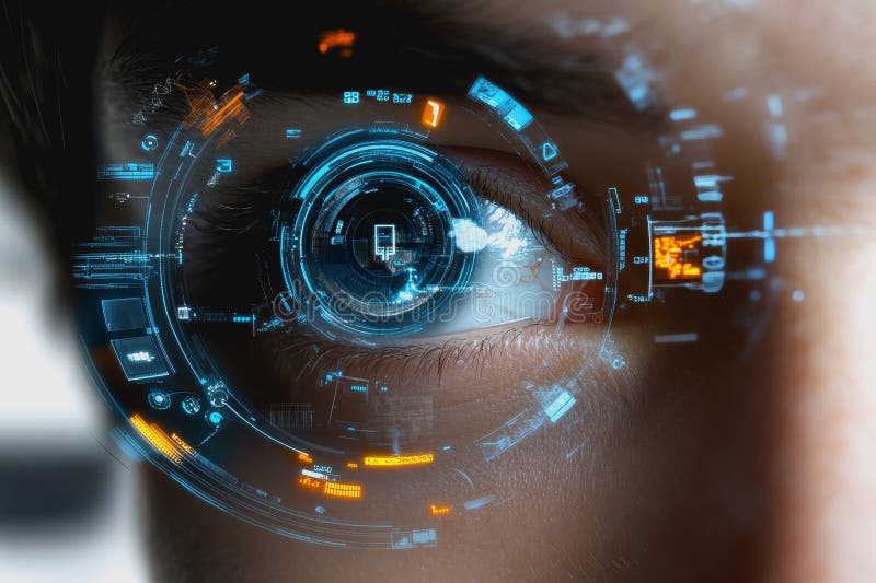 Eye Interacting with Futuristic HUD Display, Biometric Data, and ... Eye Interacting with Futuristic HUD Display, Biometric Data, and ...
