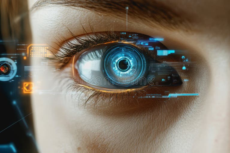 Eye Interacting with Futuristic HUD Display, Biometric Data, and ...