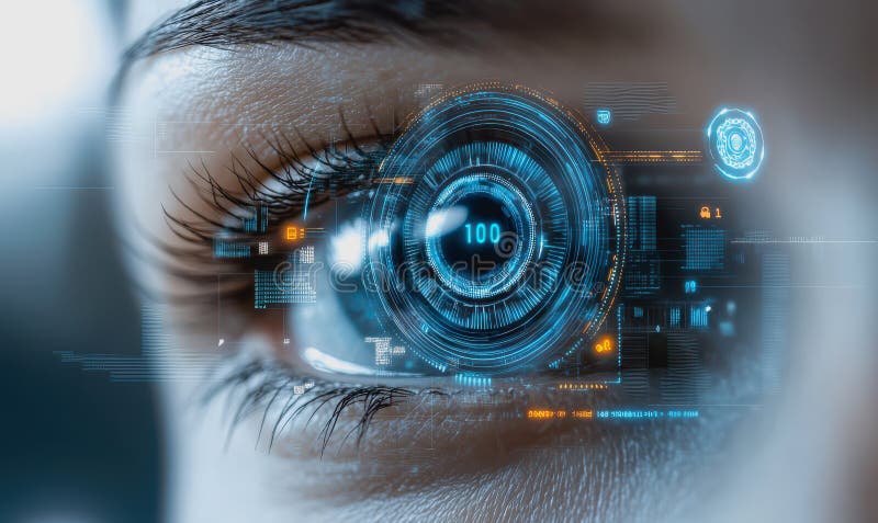 Eye Interacting with Futuristic HUD Display, Biometric Data, and ... Eye Interacting with Futuristic HUD Display, Biometric Data, and ...