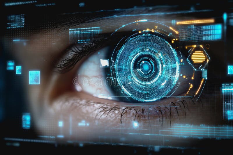 Eye Interacting with Futuristic HUD Display, Biometric Data, and ... Eye Interacting with Futuristic HUD Display, Biometric Data, and ...