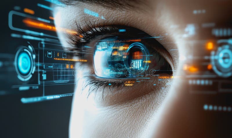 Eye Interacting with Futuristic HUD Display, Biometric Data, and ... Eye Interacting with Futuristic HUD Display, Biometric Data, and ...