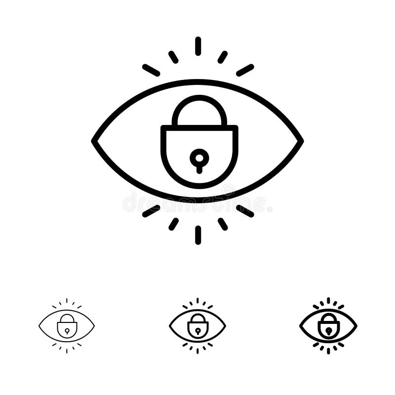 Eye, Internet, Security, Lock Bold and Thin Black Line Icon Set Stock ...