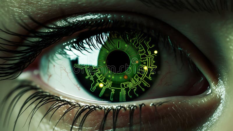 Eye Iris and Green Electronic Circuit. Artificial Intelligence ...