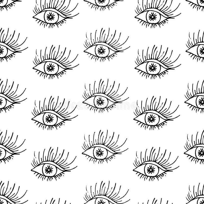 Eye. Eye Iris, Pupil and Long Eyelashes. Repeating Pattern. Doodle ...