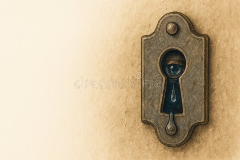An Eye in a Keyhole from Which a Tear Rolls. Space for Text. Stock ...