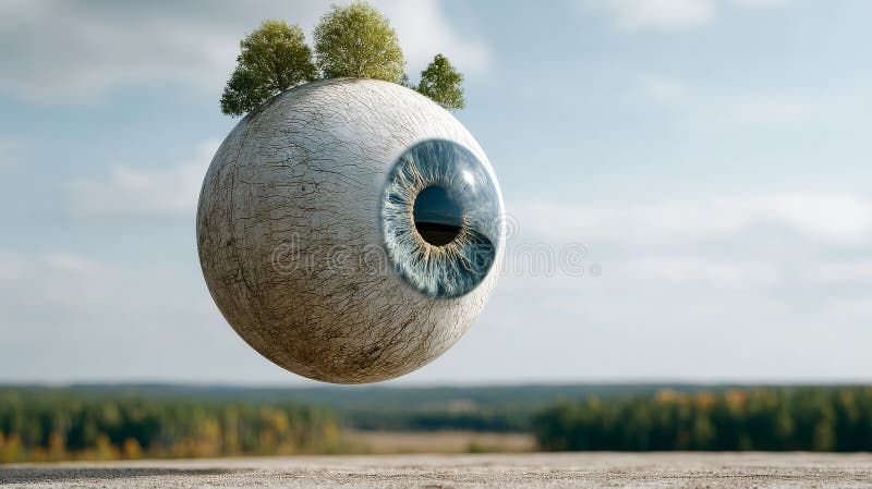 Eye with Landscape Floating Above Ground Stock Photo - Image of outdoor ...