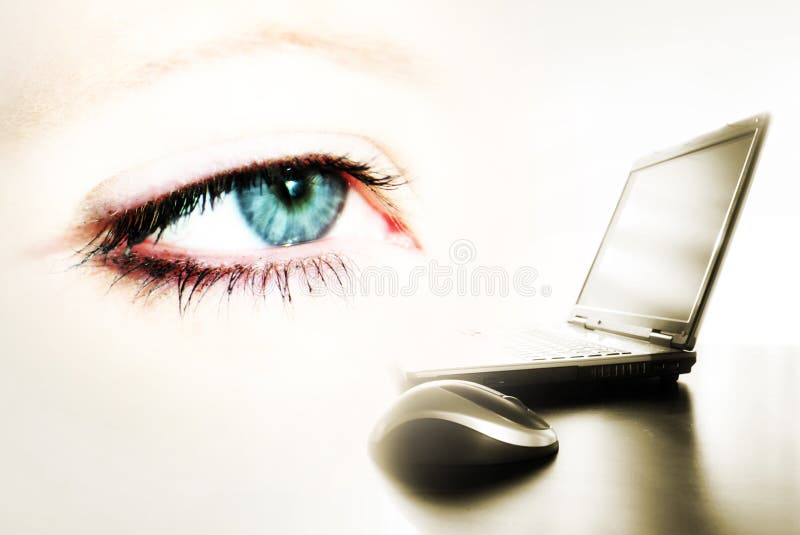 Eye and laptop stock image. Image of woman, workplace - 1661071