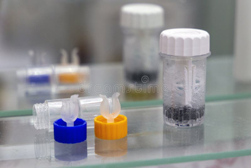 Eye Lens Equipment: Container, Eye Drops, Lenses and Liquid. Stock ...