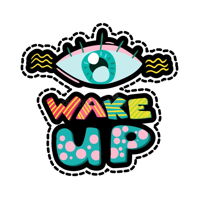 Eye with Lettering Dash Line Sticker Stock Illustration - Illustration ...