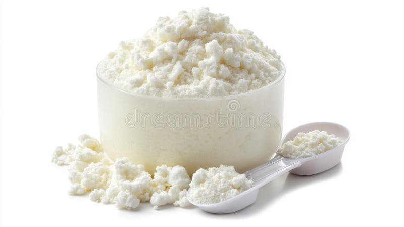 This is an Eye-level Close-up View of a Scoop of White Whey Protein ...