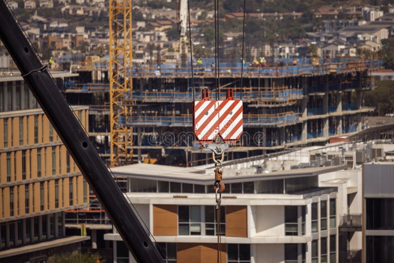 Eye Level with a Crane Hook with Striped Red White Caution Pattern with ...