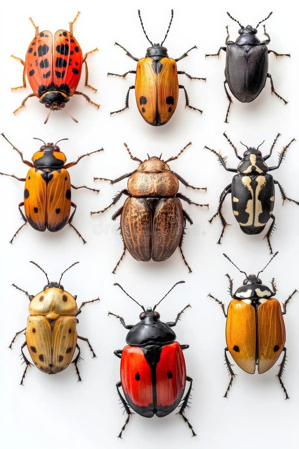 An Overhead View Features a Diverse Collection of Beetles, Each ...