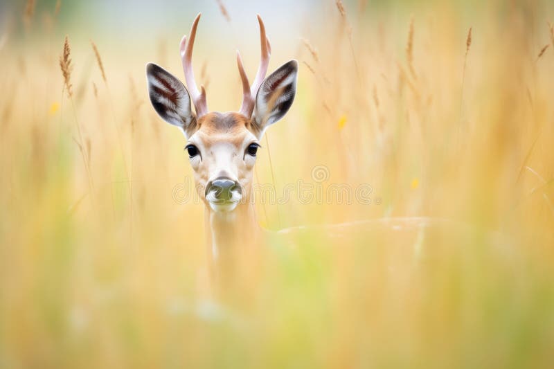Eye-level Shot of Springbok Camouflaged in Grass Stock Image - Image of ...