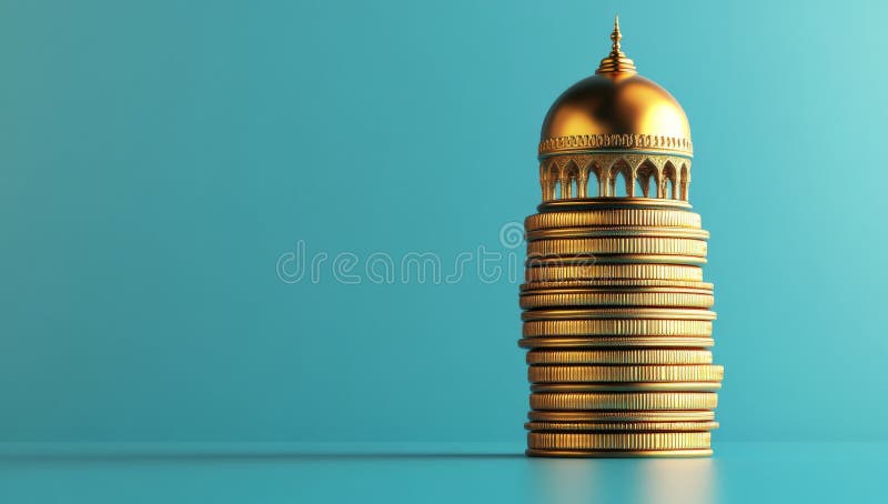 Eye-level Stacks of Gold Coins Represent Wealth in the Context of a ...