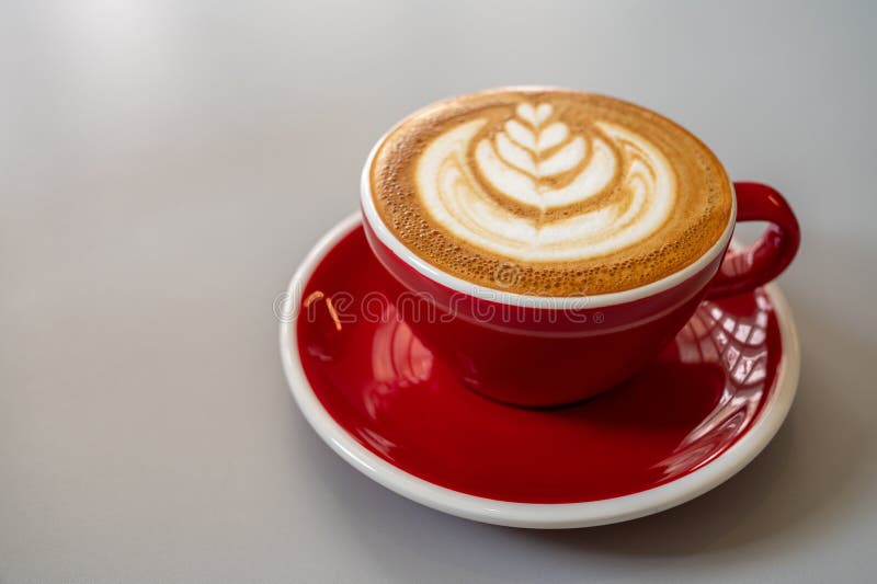 Eye-level View of a Red Cup of Latte Coffee Stock Image - Image of ...