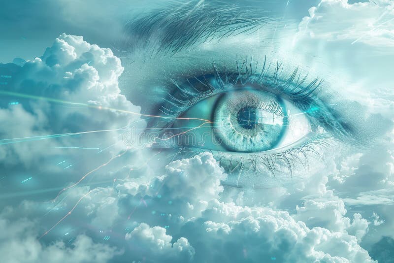 An Eye Looking Down from the Clouds Stock Photo - Image of observe ...