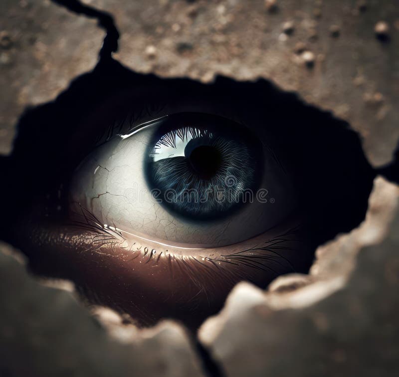 Eye looking through gap stock illustration. Illustration of torn ...