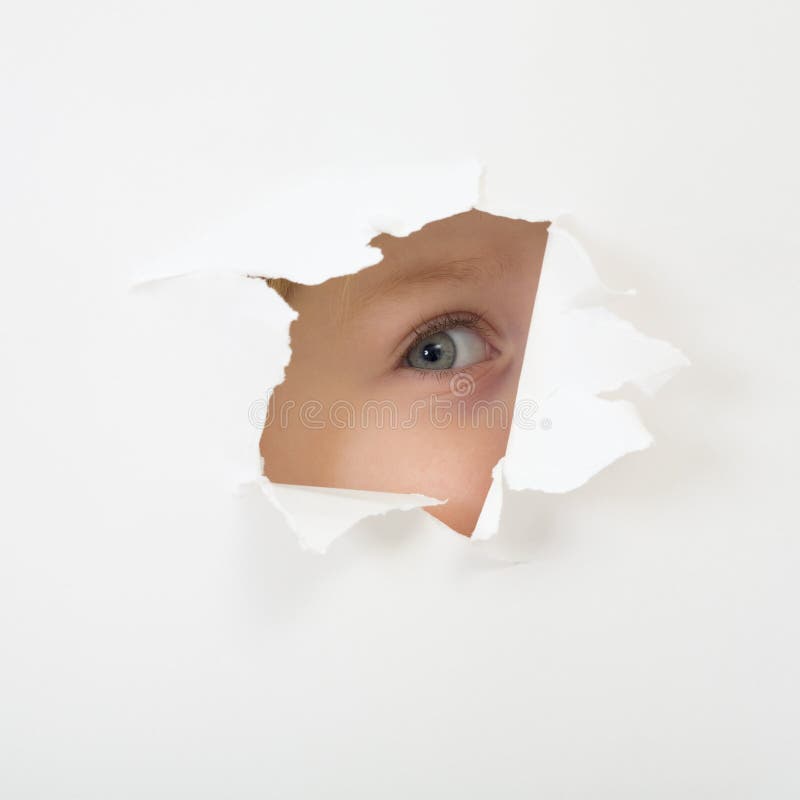 Eye Looking through Hole in Sheet of Paper Stock Image - Image of ...