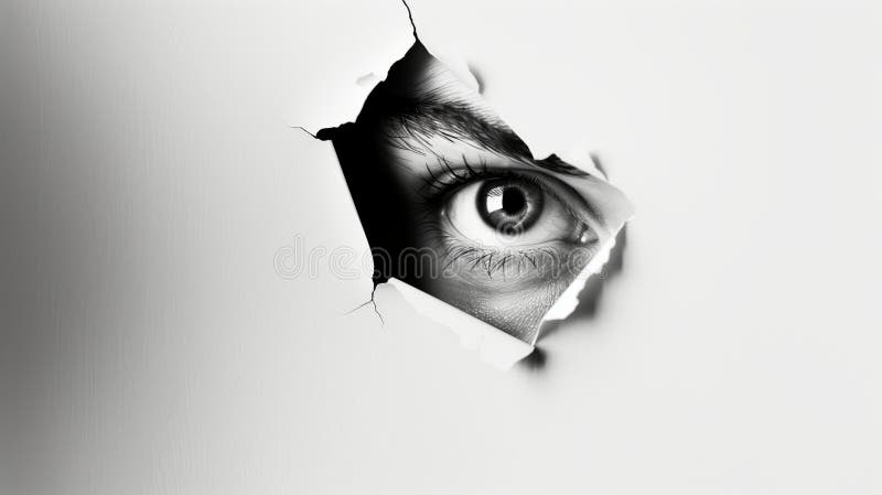 An Eye Looking through a Torn Hole in Paper or Wall. Stock Illustration ...