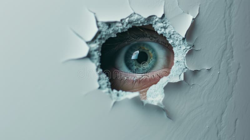 An Eye Looking through a Torn Hole in Paper or Wall. Stock Illustration ...