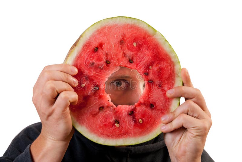 Eye Looking through Watermelon Slice Stock Image - Image of happy ...