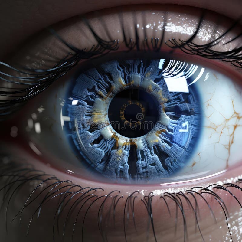 The Eye of a Man with a Microchip Stock Illustration - Illustration of ...