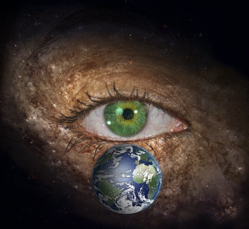 Eye in Midst of Galaxy with Earth Stock Illustration - Illustration of ...