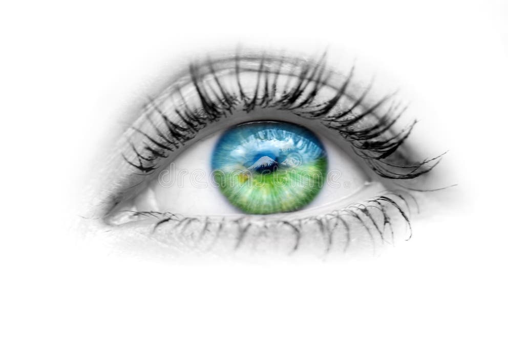 Eye with Nature in the Eyes Stock Image - Image of light, background ...