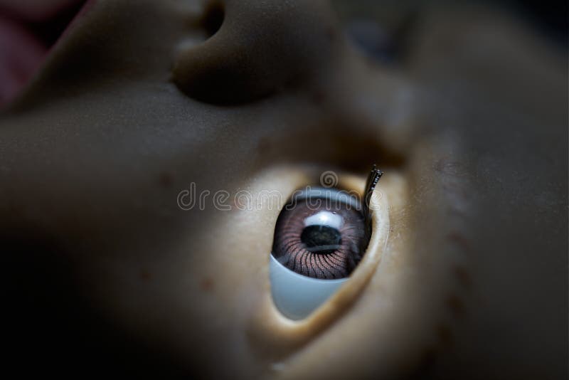 Eye of an Old Doll in the Center of the Spotlight, Close-up Stock Image ...