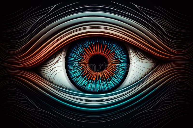 An Eye with an Orange and Blue Wave Pattern. Generative AI Stock ...