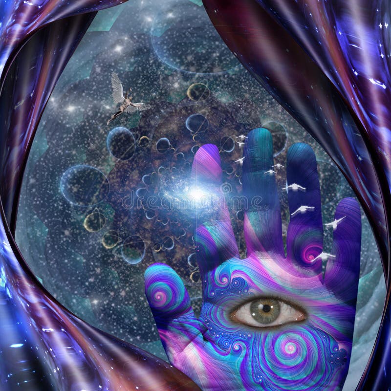 Eye on palm hand stock illustration. Illustration of religion - 261203509