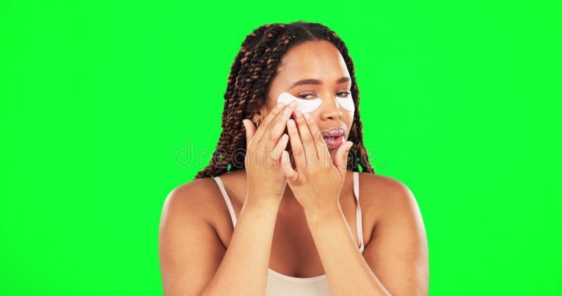 Eye Patch Green Screen And Face Of Woman For Beauty Dermatology And Aesthetic Skincare In