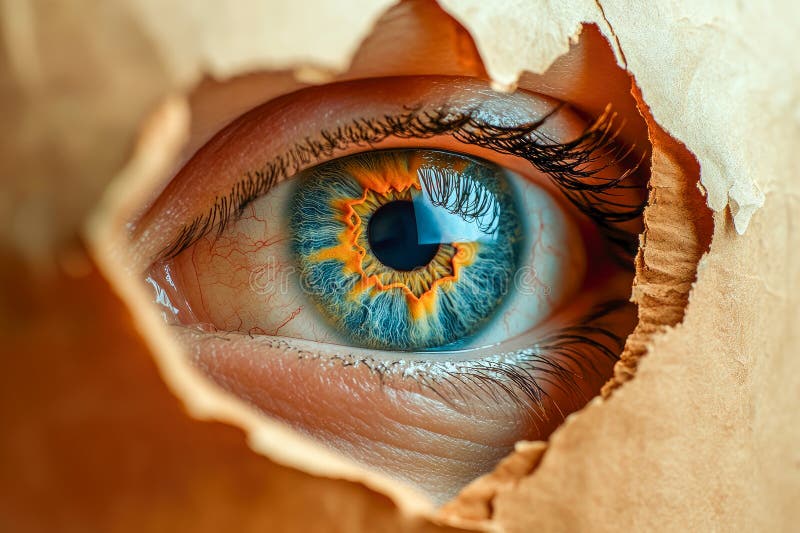 Eye Peeking through a Hole in the Cardboard, Closeup View Stock ...