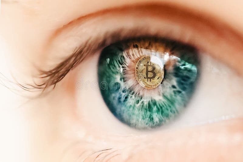 Eye of Person with Bitcoin Coin Logo in Pupil. Stock Photo - Image of ...