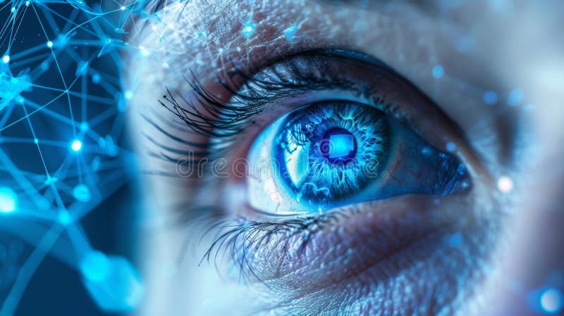 The Eye of a Person with a Blue Eyeball and Dark Eyelashes. the Eye is ...