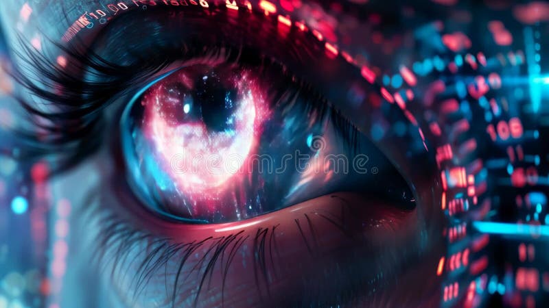 Eye of Person with Cyborg Vision, Digital Network Information and Data ...