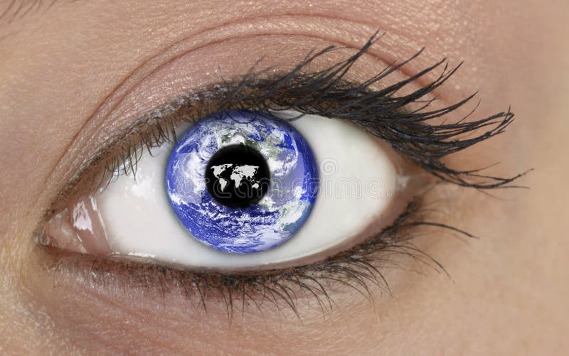 Eye with planet earth stock illustration. Illustration of eyelashes ...