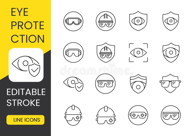 Eye Protection Vector Line Icon Set with Editable Stroke Stock ...