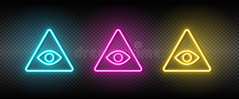 Eye, Pyramid Neon Vector Icon. Illustration Neon Blue, Yellow, Red Icon ...