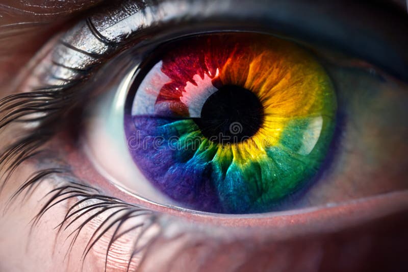An eye with a rainbow iris stock illustration. Illustration of ...