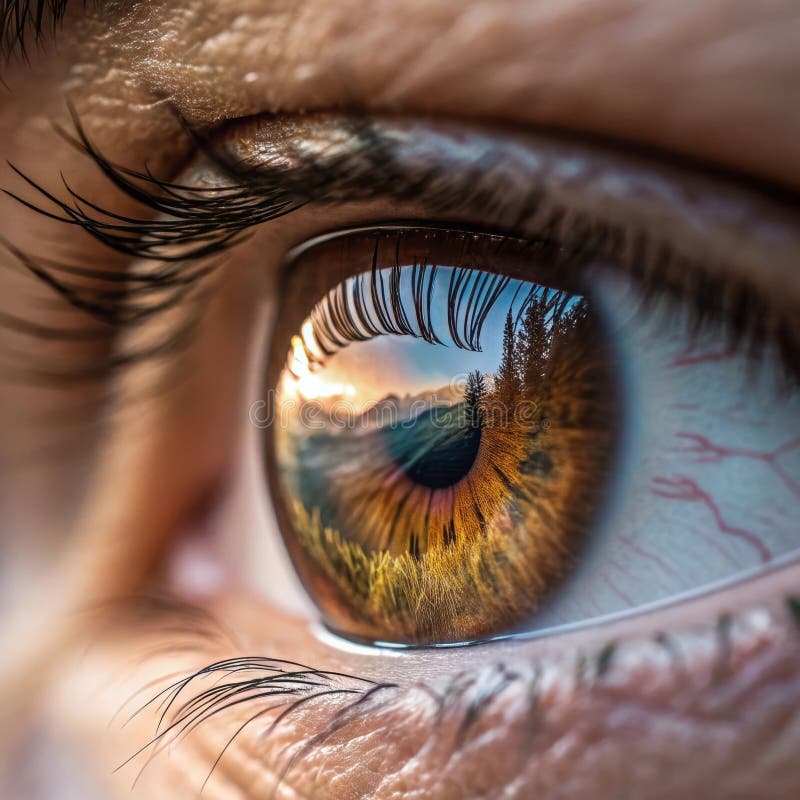 Landscape Gleams in Eye Reflection, Generative Ai Stock Illustration ...