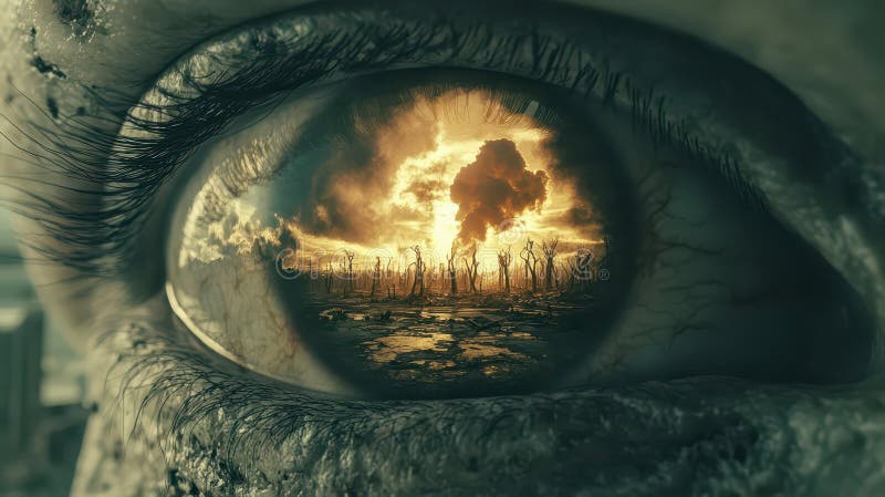 Eye Reflection of Desolate Post-Apocalyptic Landscape Stock Photo ...