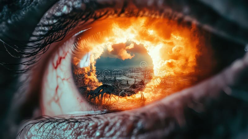Eye Reflection of Desolate Post-Apocalyptic Landscape Stock Image ...
