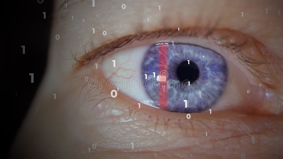 Eye Scan for Biometrics As Digital ID, Animation of Binary Code Stock ...