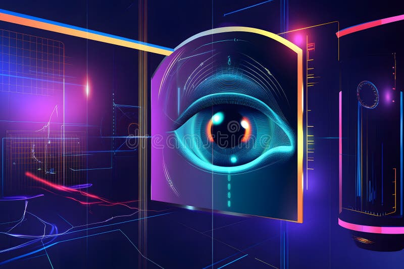 Eye Scanner with Biometric Interface, Futuristic Health Checkup Station, Glowing Elements Stock ...